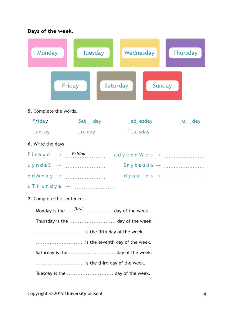 A1-Days-Months-and-Years-students-worksheet-4 | PDF