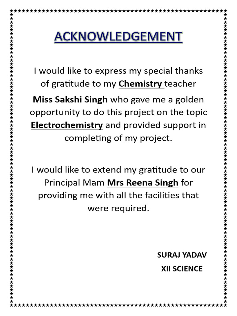 Acknowledgement: Chemistry Miss Sakshi Singh Electrochemistry | PDF