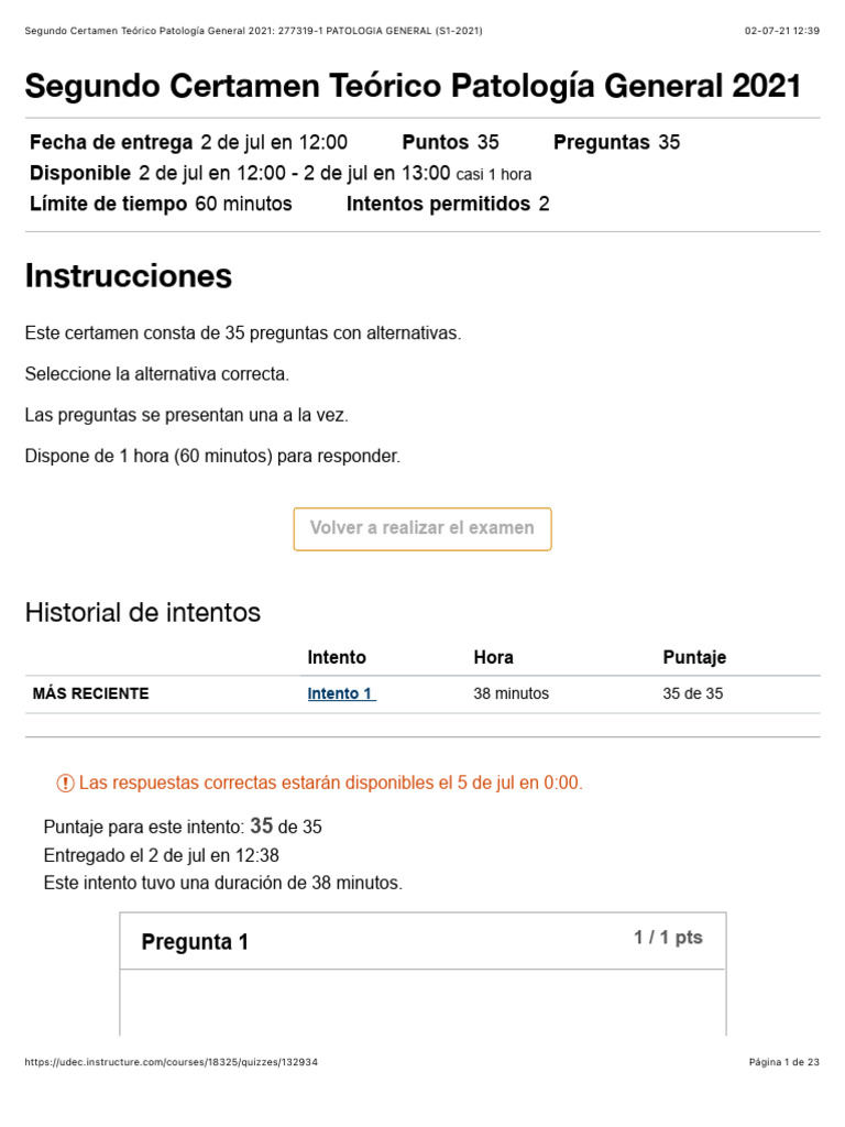 Segundo Certamen Teórico Patología General 2021: 277319-1 PATOLOGIA GENERAL (S1-2021) | PDF ...
