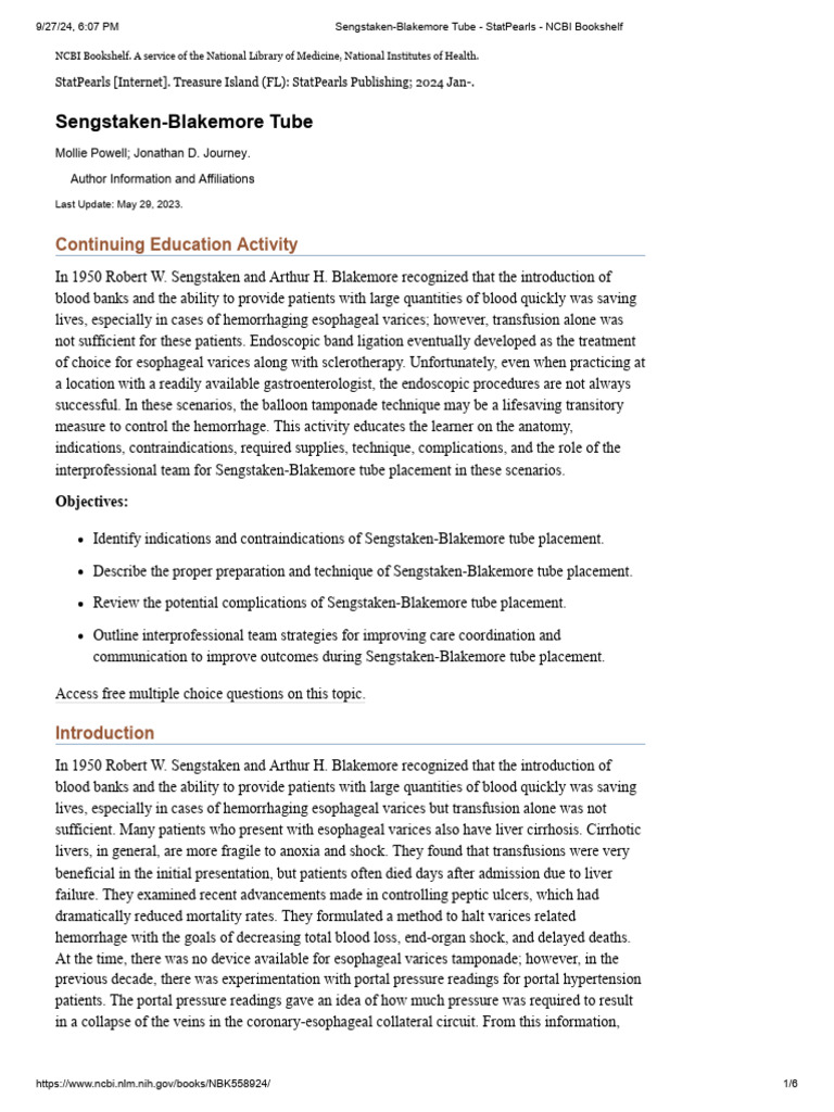 Sengstaken-Blakemore Tube Guide | PDF | Clinical Medicine | Medical ...