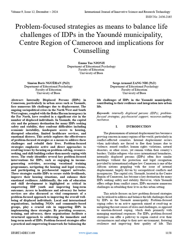 Problem-Focused Strategies As Means To Balance Life Challenges of IDPs ...
