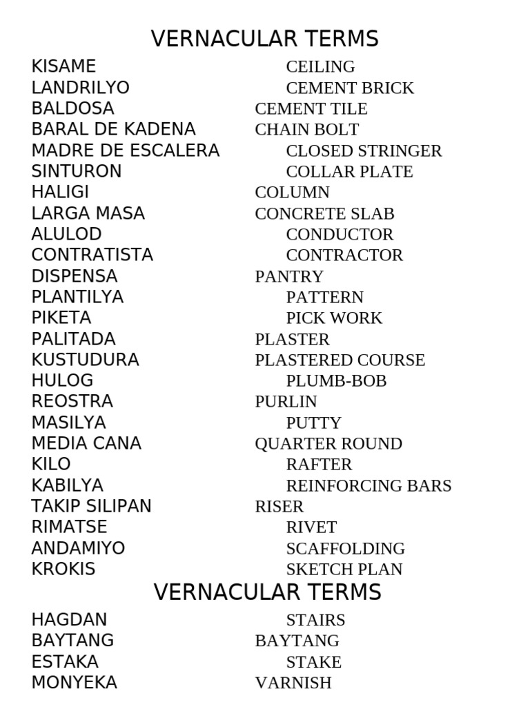 Filipino Construction Vernacular Terms | PDF | Framing (Construction ...