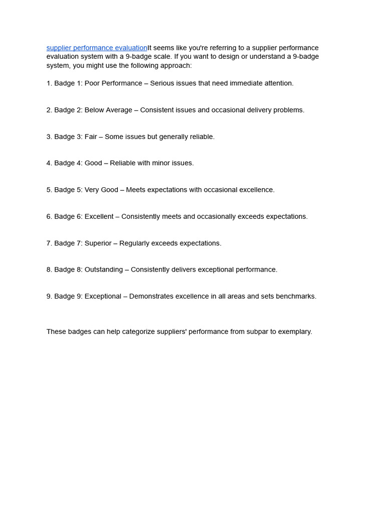 Supplier Performance Evaluation Pdf