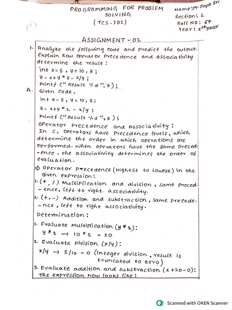 Programming for Problem Solving (TCS-101)Assignment-02 | PDF Programming for Problem Solving (TCS-101)Assignment-02 | PDF