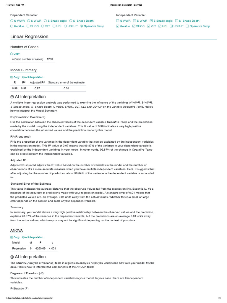 3. Case 1- Operative temp vs all | PDF | Coefficient Of Determination | Regression Analysis