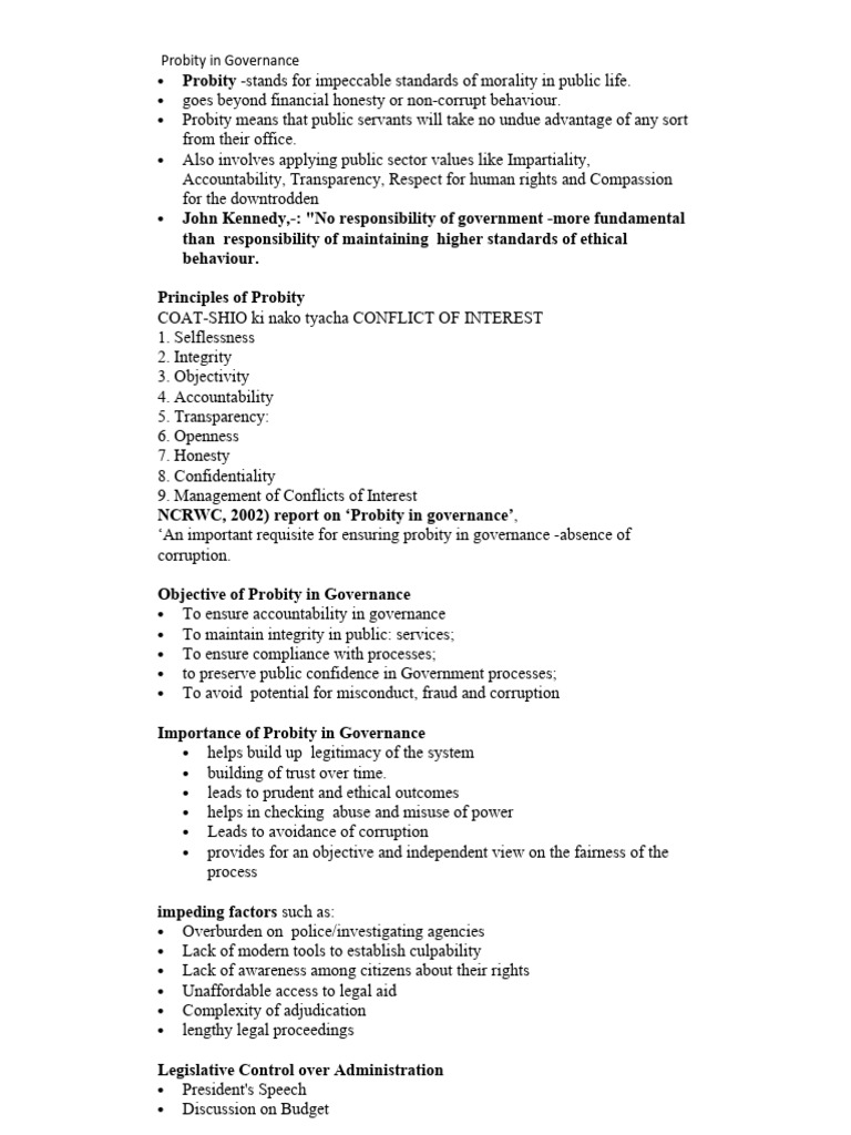 Probity in Governance | PDF | Governance | Integrity