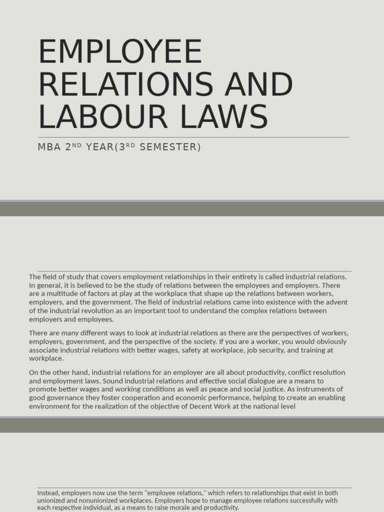 Employee Relations and Labour Laws Guide | PDF | Employment | Labour Law