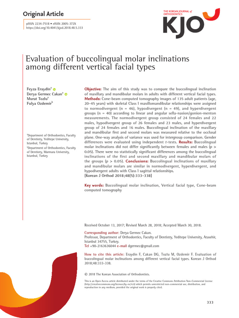 Evaluation of buccolingual molar inclinations among different vertical ...