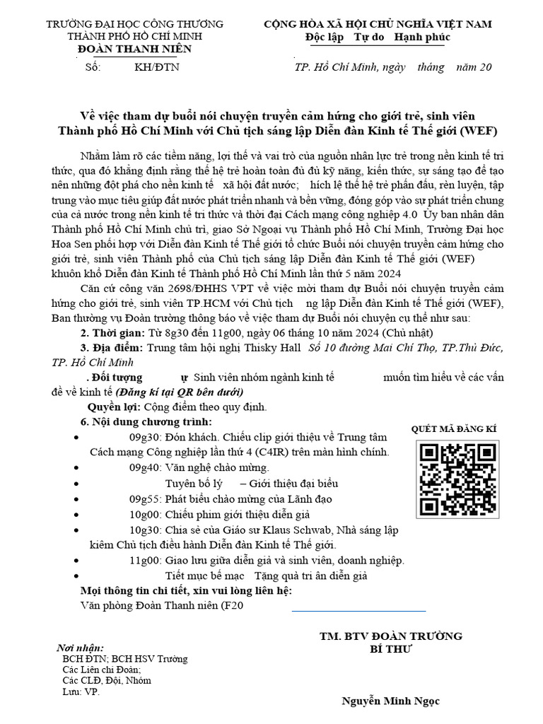THÔNG BÁO tham dự Buổi nói chuyện với CT Diễn đàn KTTG | PDF