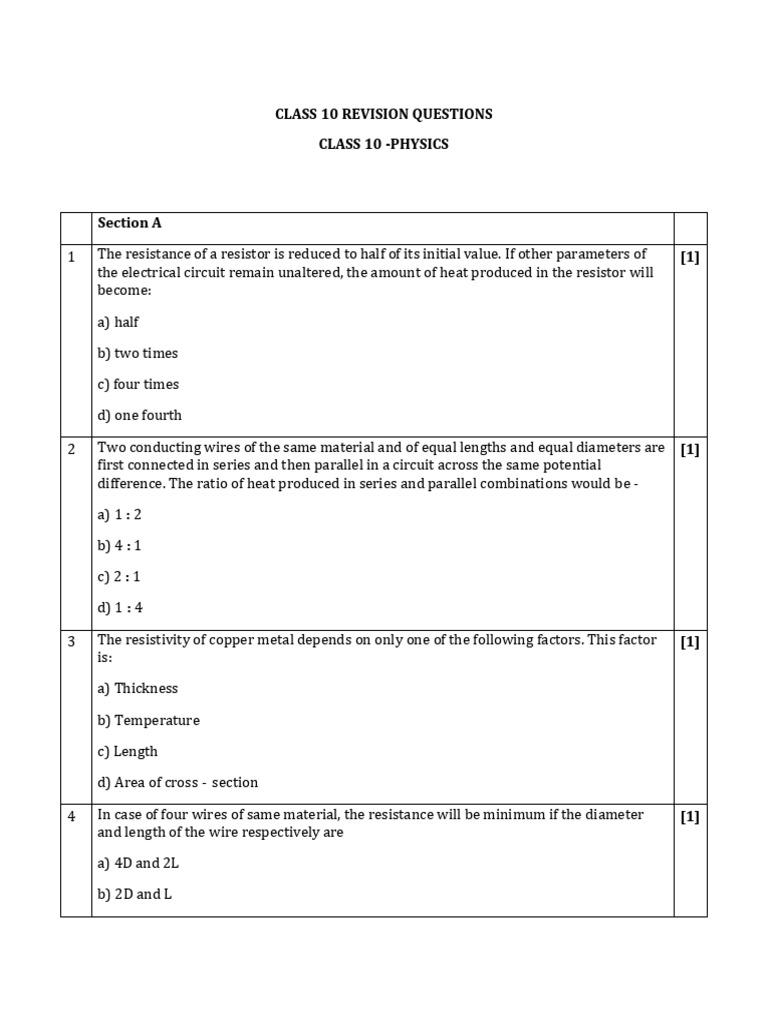 Class 10 physics Rev Questions | PDF | Series And Parallel Circuits | Electrical Resistance And ...