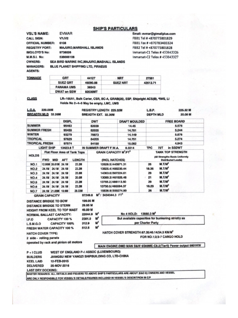 Ship's Particulars | PDF