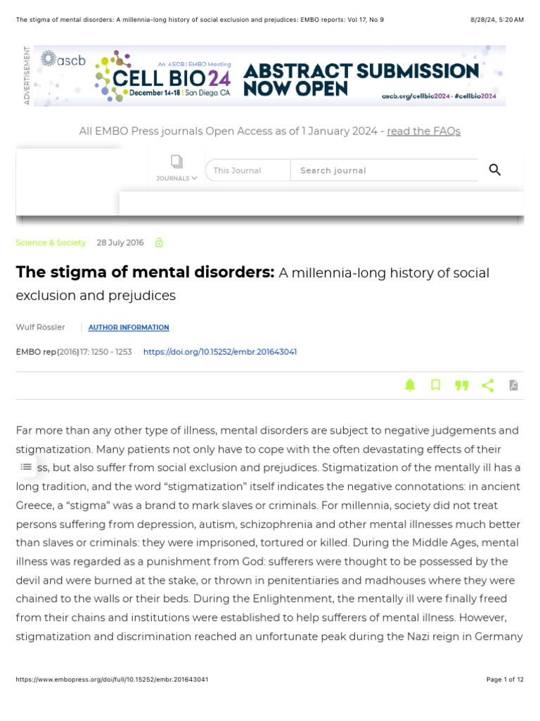 The Stigma of Mental Disorders: A Millennia Long History of Social ...