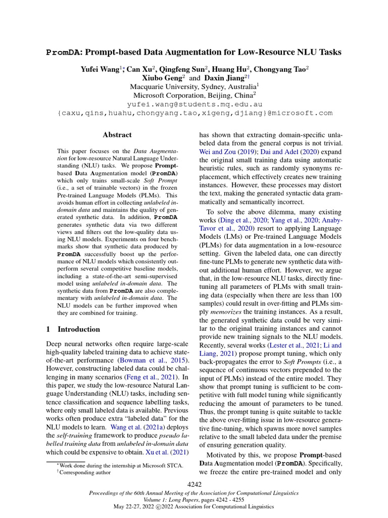 2022.Acl-long.292-Prompt-based Data Augmentation For Low-Resource NLU Tasks | PDF | Product ...