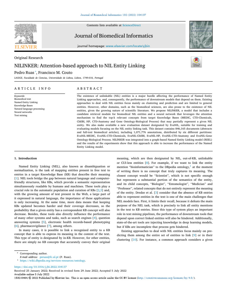 NILINKER Attention Based Approach To NIL Ent - 2022 - Journal of Biomedical Inf | PDF ...