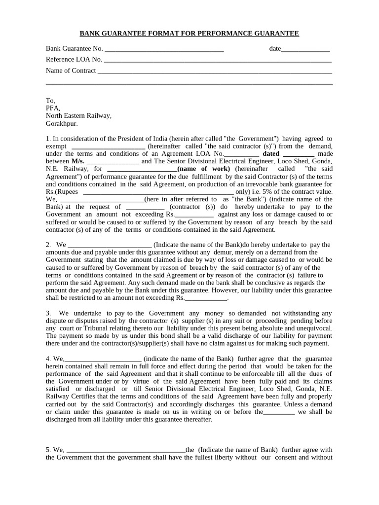 Performance Bank Guarantee Format | PDF | Business Law | Civil Law ...