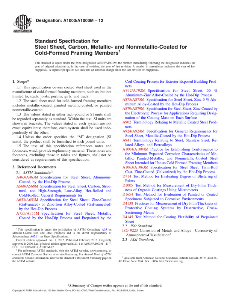 ASTM A1003/A1003M Specification Overview | PDF | Sheet Metal | Corrosion