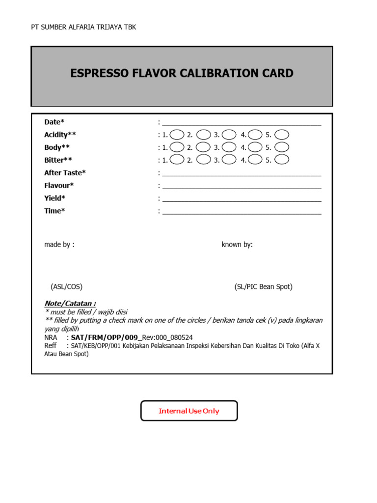 Espresso Flavor Calibration Card | PDF