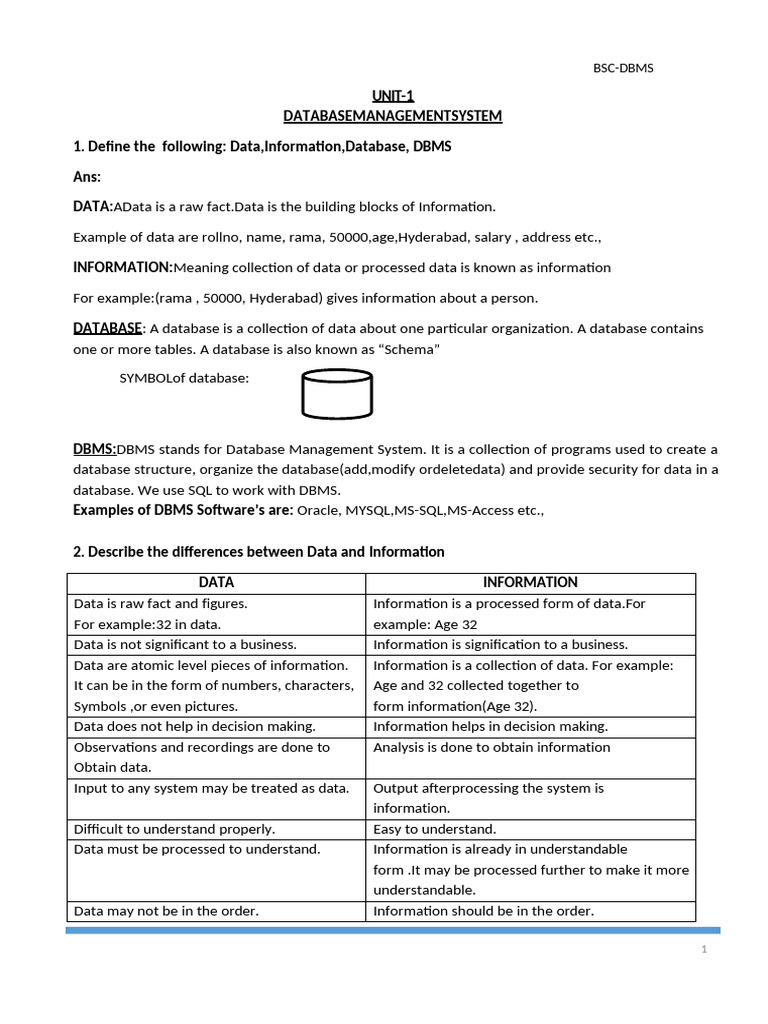 DBMS-UNIT-1 Prepared | PDF | Databases | Conceptual Model