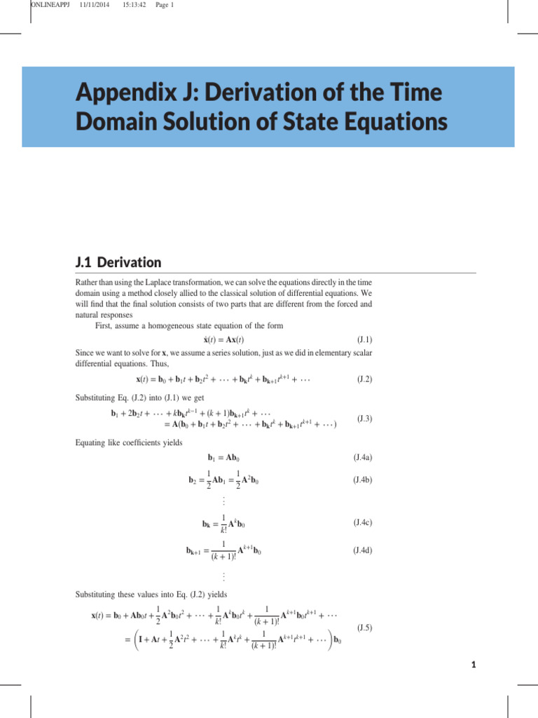 Appendix J Derivation of The Time Domain Sol | PDF | Equations