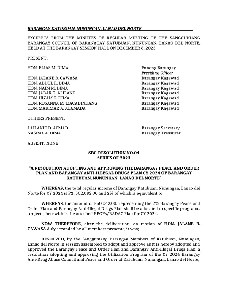 Resolution 12 Badac Pops Plan | PDF