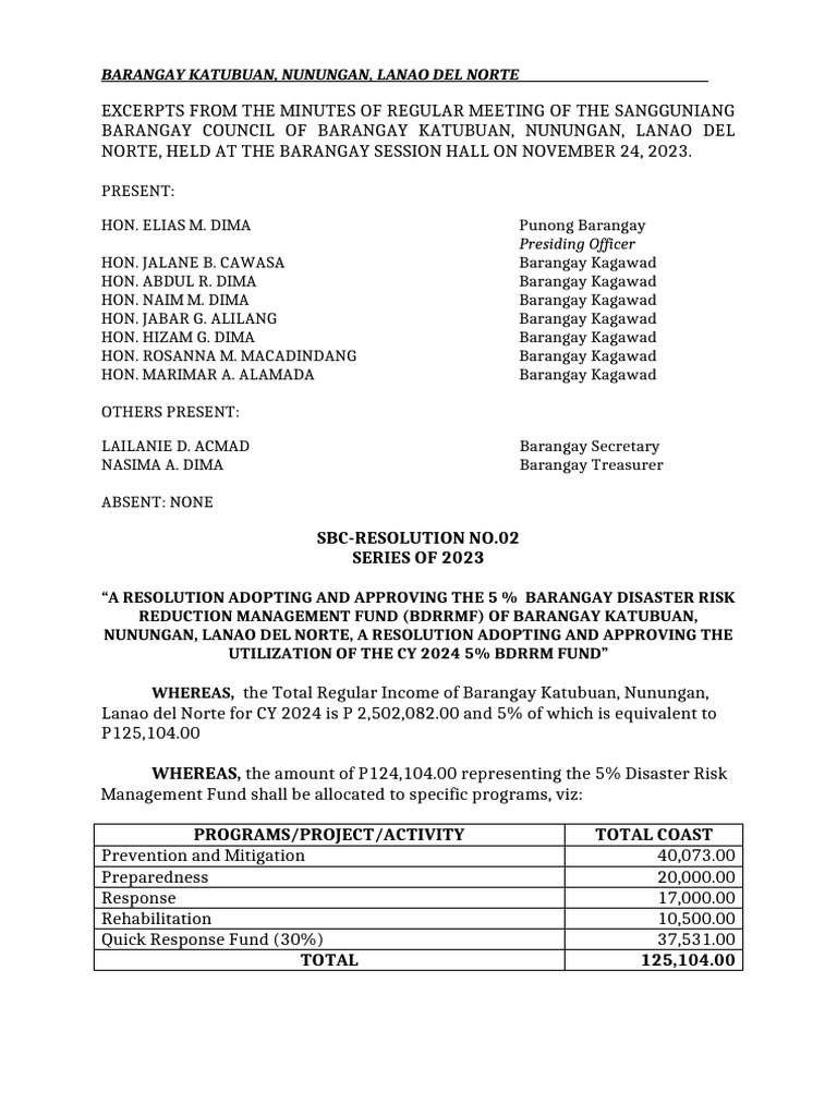 Resolution 04 5 BDRRM Fund | PDF | Government