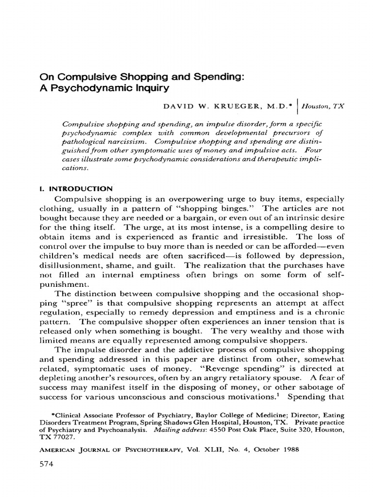 On Compulsive Shopping and Spending - A Psychodynamic Inquiry | PDF ...