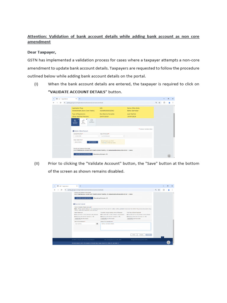 Bank Account Validation for GST Amendments | PDF