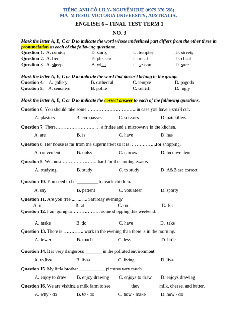 G6 - ÔN CUỐI KÌ 1 - ĐỀ 3 LTV | PDF