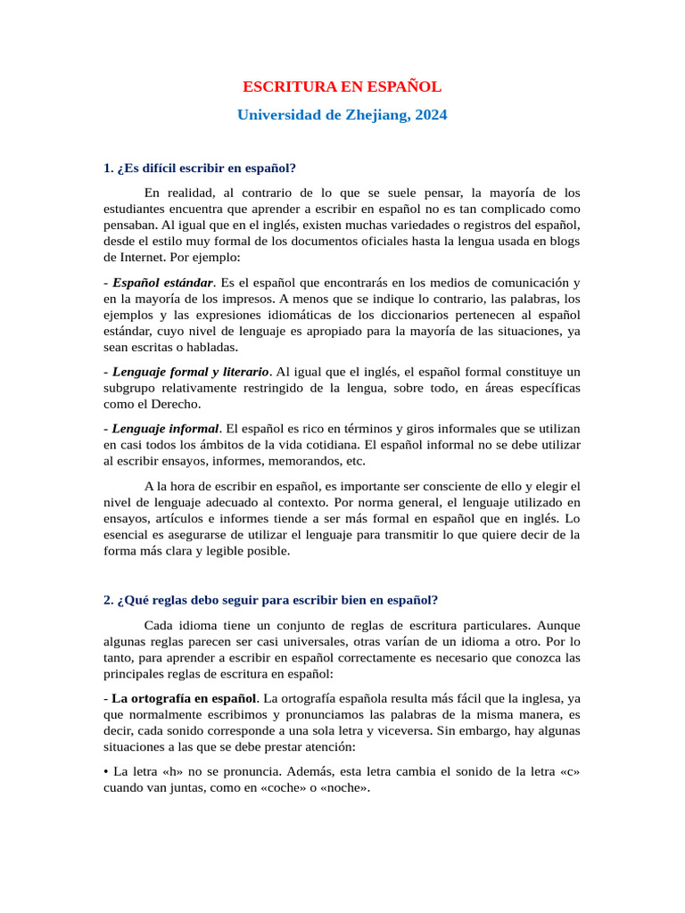Guía para Escribir en Español Correctamente | PDF | Lengua española ...