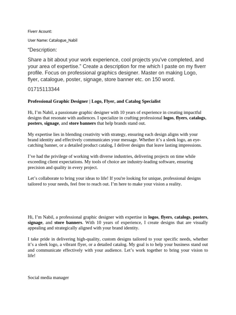 Fiverr Profile for Graphic Designer Nabil | PDF
