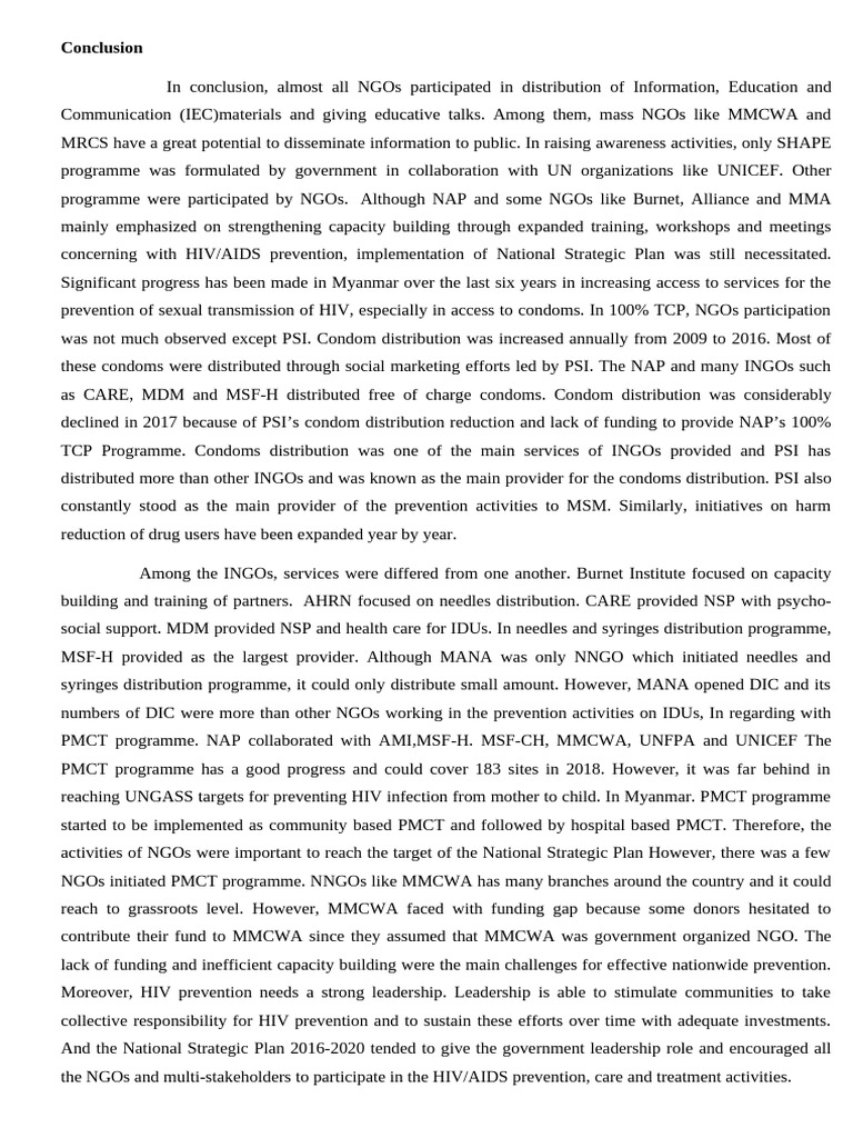 conclusion ပြင်ပြီး | PDF | Prevention Of Hiv/Aids | Non Governmental ...