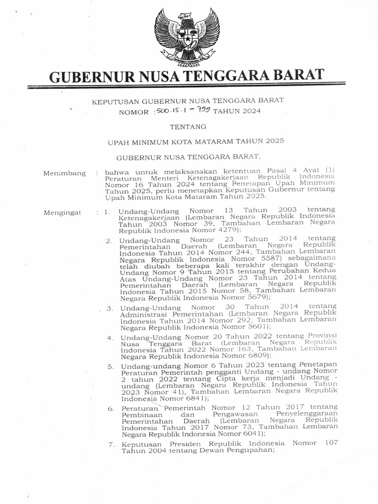 UMK Kota Mataram 2025 | PDF