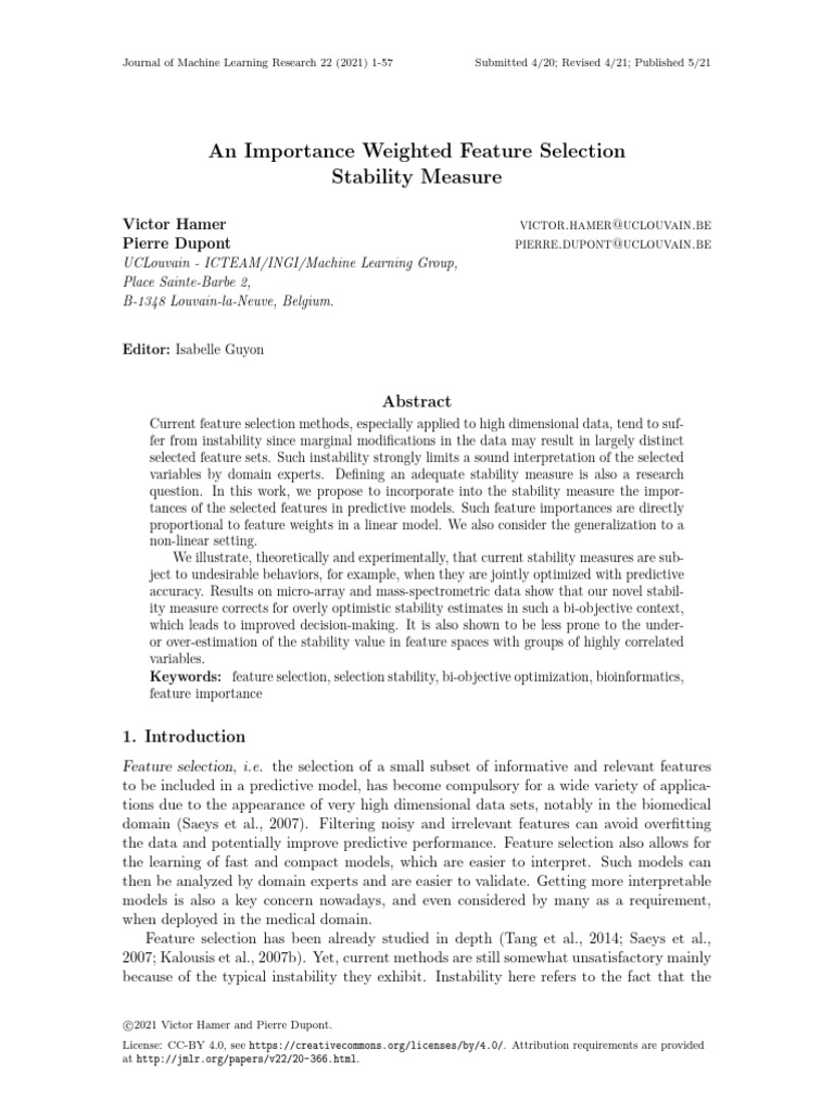 An Importance Weighted Feature Selection | PDF | Support Vector Machine | Variance