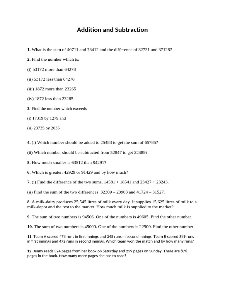 Addition and Subtraction | PDF