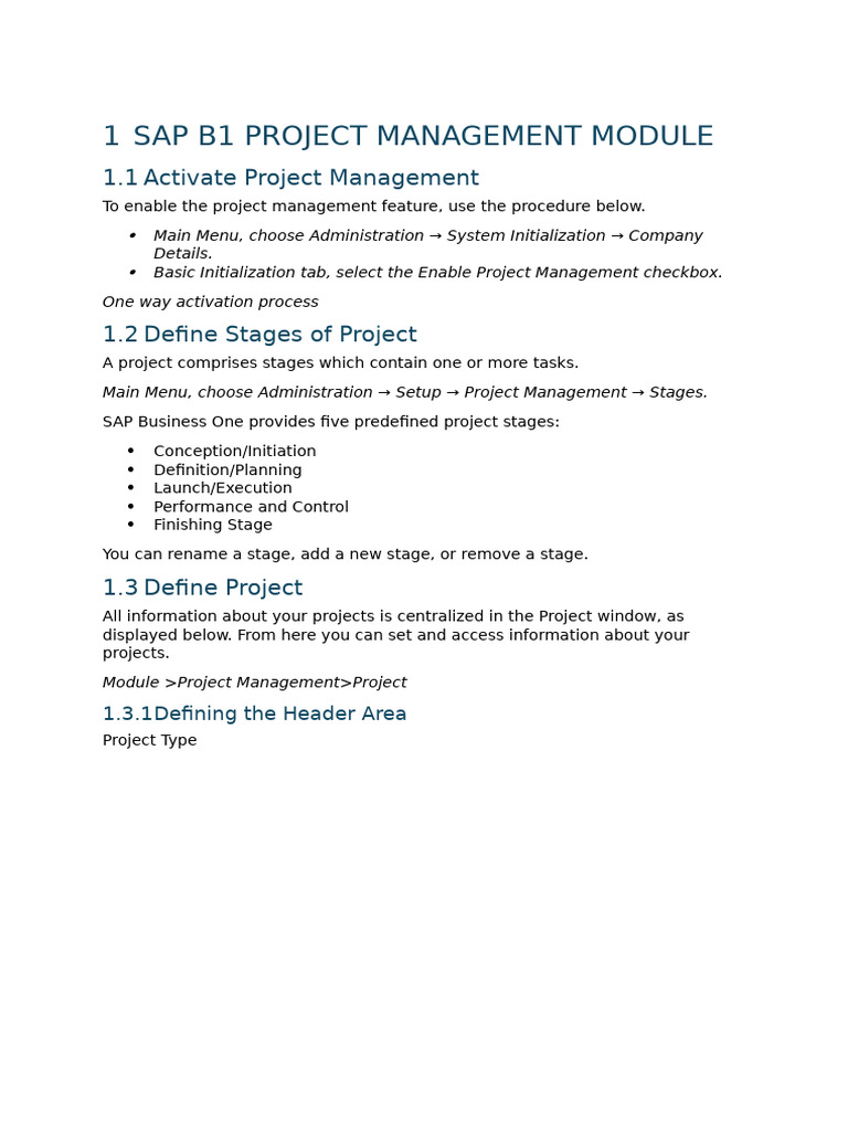 SAP B1 PROJECT MANAGEMENT MODULE | PDF SAP B1 PROJECT MANAGEMENT MODULE | PDF