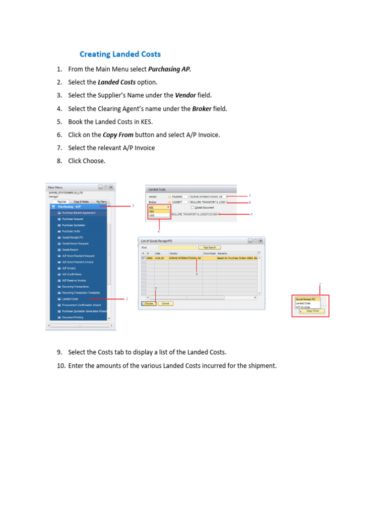Creating Landed Costs | PDF