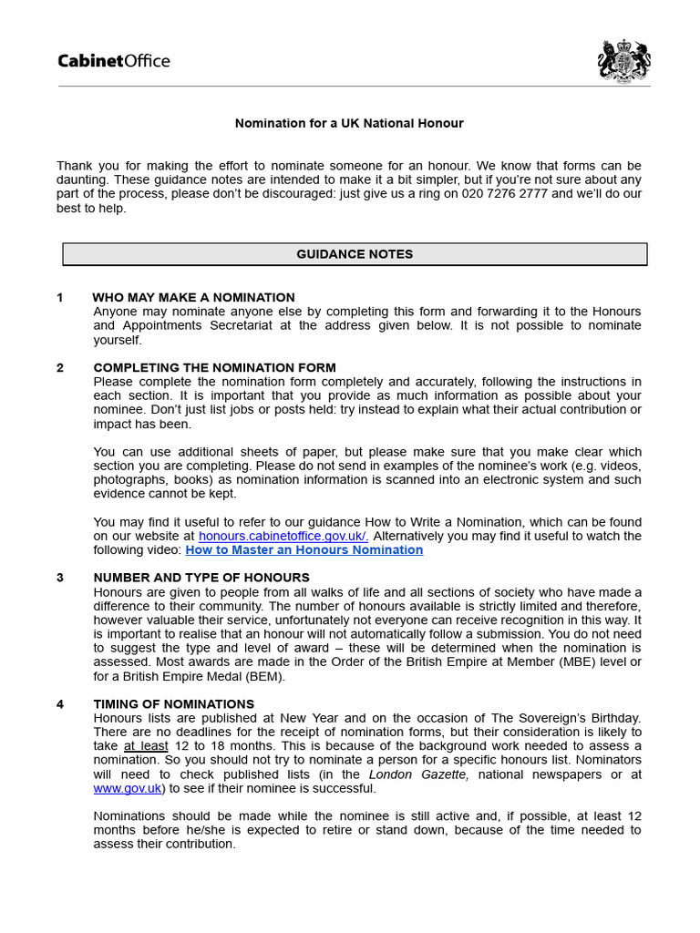 UK National Honour Nomination Guide | PDF | Hajj | Saudi Arabia
