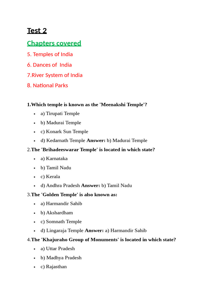 Set 2 Questions For Class Test Dec | PDF | Concert Dance | Dances