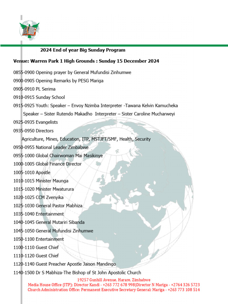 St John Apostolic Church 2024 Program | PDF
