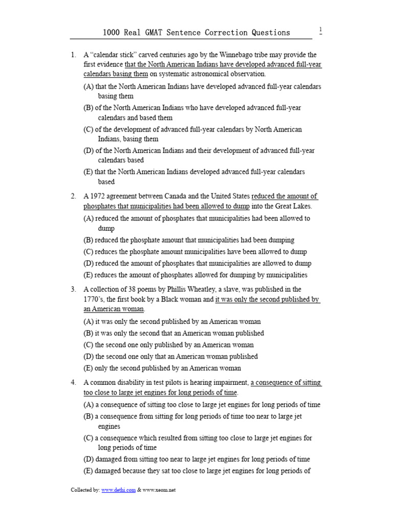 1000 GMAT Sentence Correction (Merged) | PDF | Stars | Unemployment