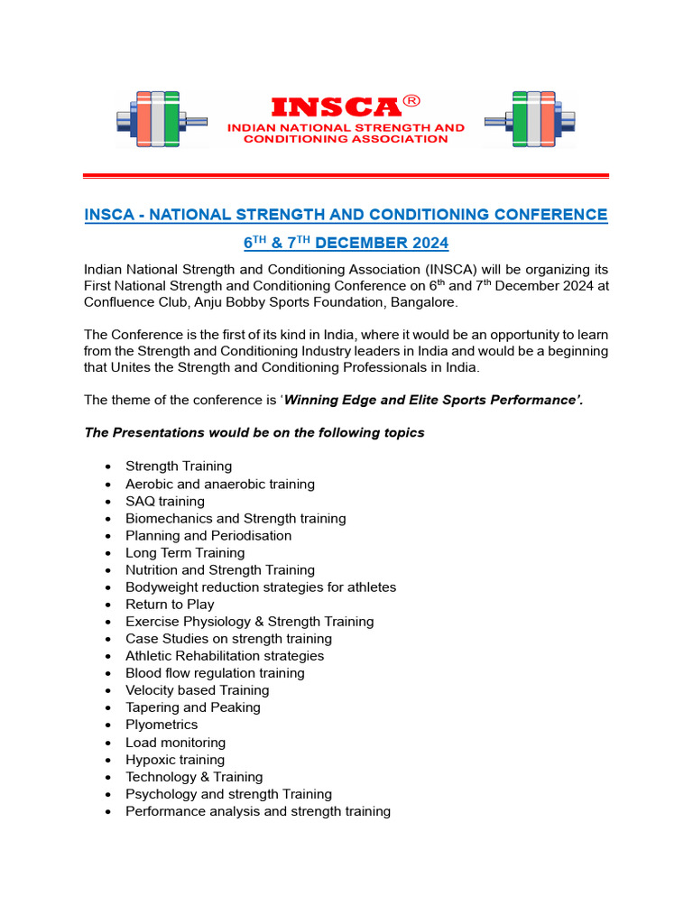 Insca National Strength and Conditioning Conference | PDF | Strength ...