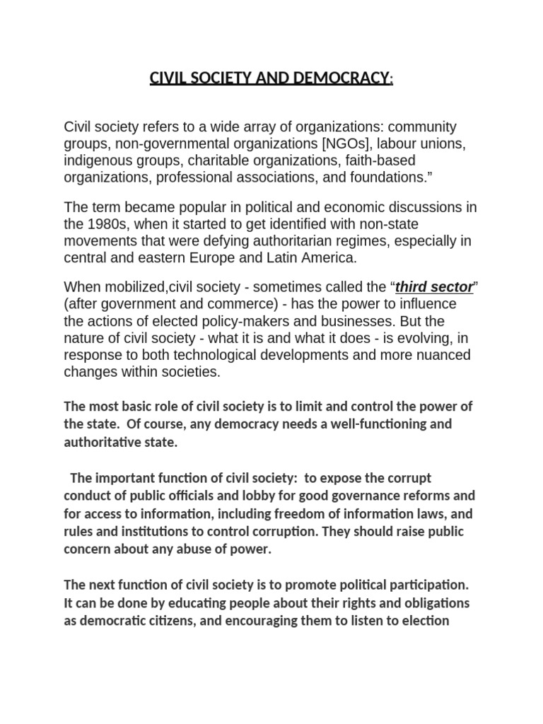 Civil Society's Role in Democracy | PDF | Civil Society | Democracy