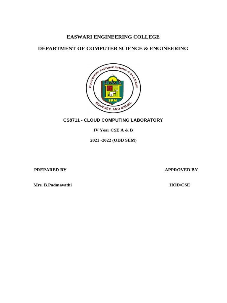 Cs8711-Cloud Computing Laboratory Manual | PDF | Engineering | Virtual Machine