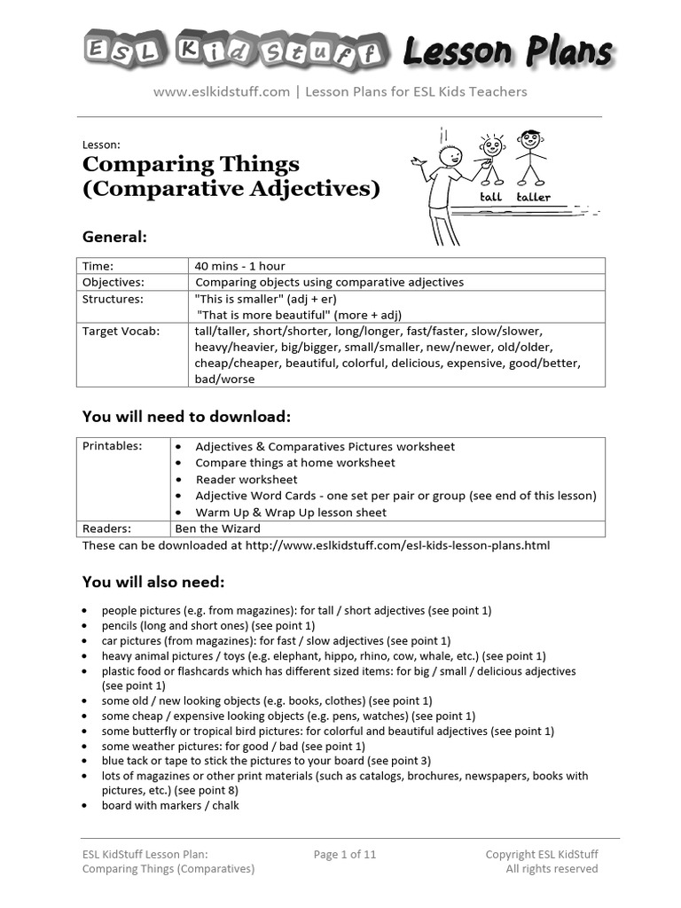 Comparisons Lesson Plan | PDF | Lesson Plan | English As A Second Or ...