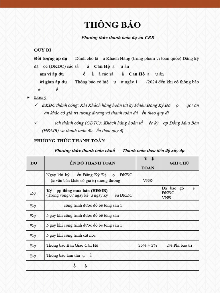 CRR - PTTT ÁP DỤNG CHO CĂN HỘ ĐIỂN HÌNH - MIỀN TÂY | PDF