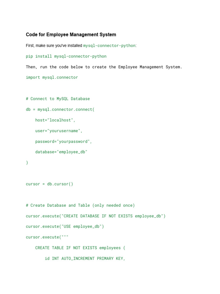 Employee Management System Code | PDF | Data | Sql