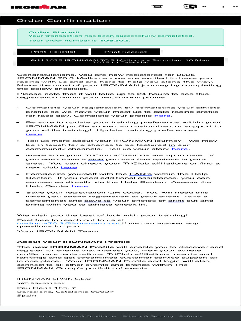 IRONMAN - Order Confirmation | PDF