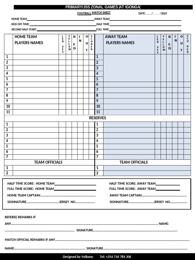 Igonga Zonals Match Sheet | PDF
