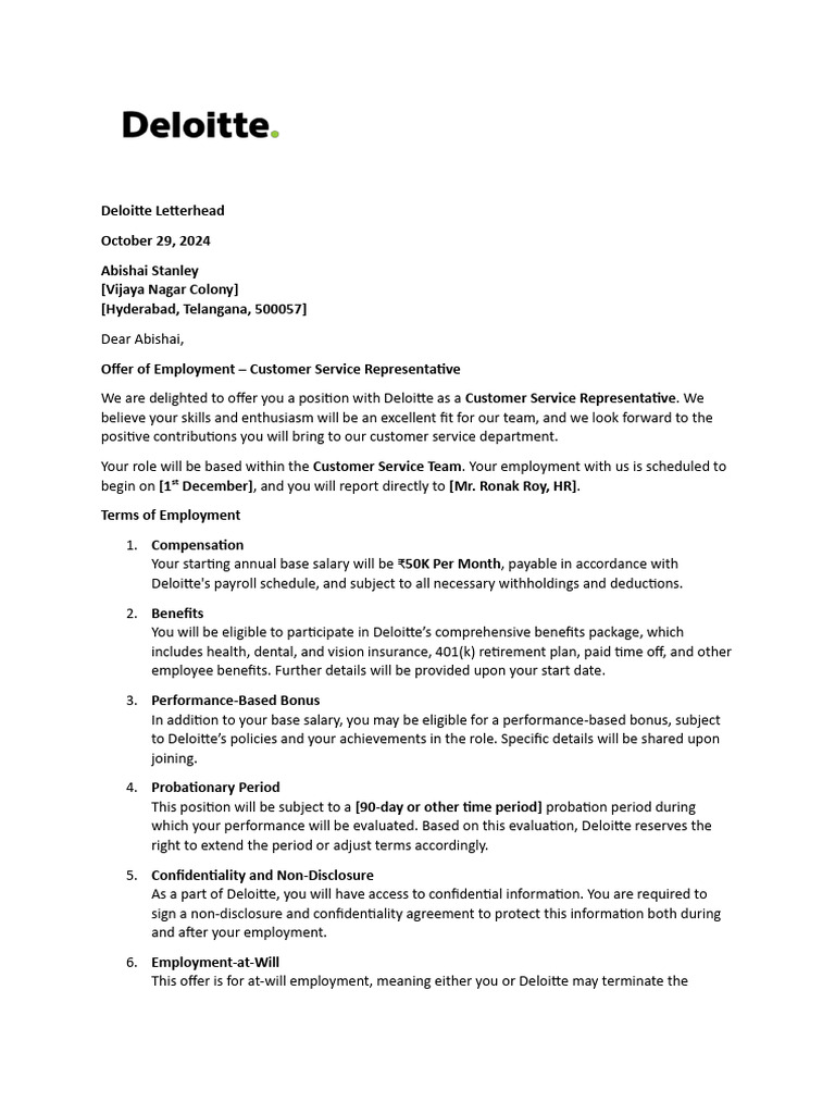 Deloitte Letterhead | PDF | Employment | Salary