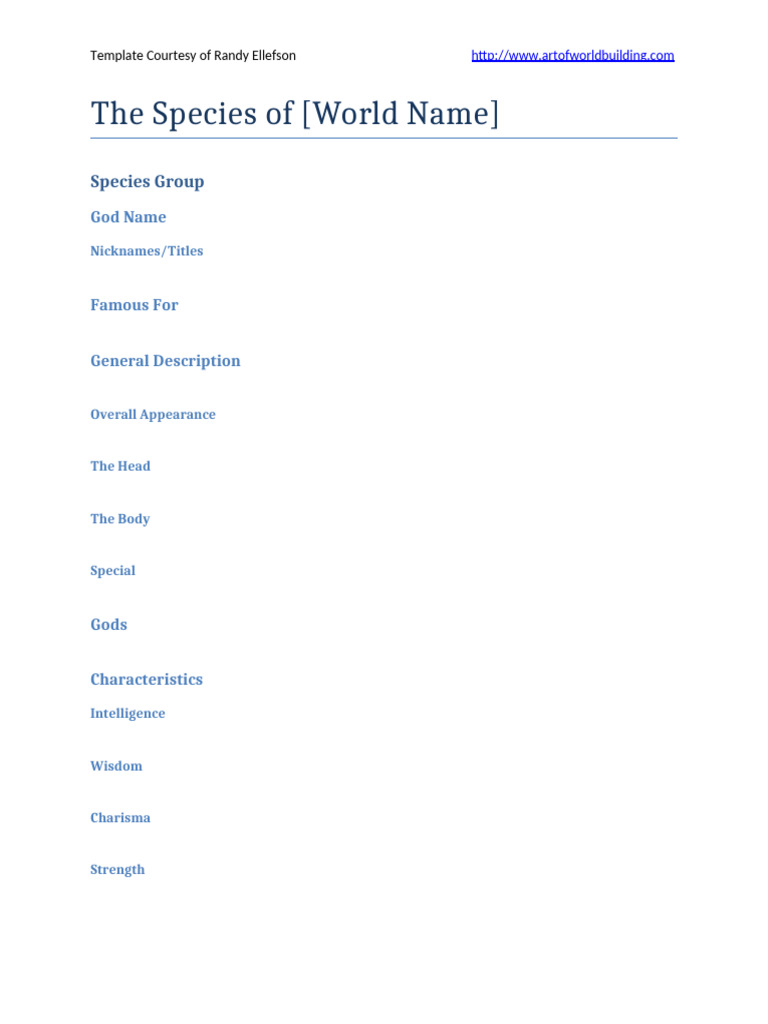 Worldbuilding Species Template | PDF